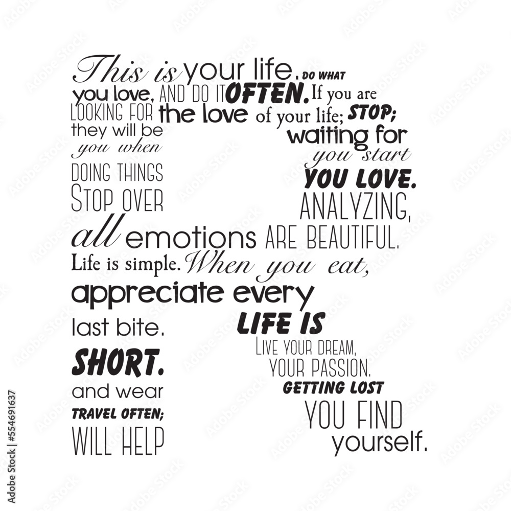 Letter "R" with different positive phrases isolated on white background ...