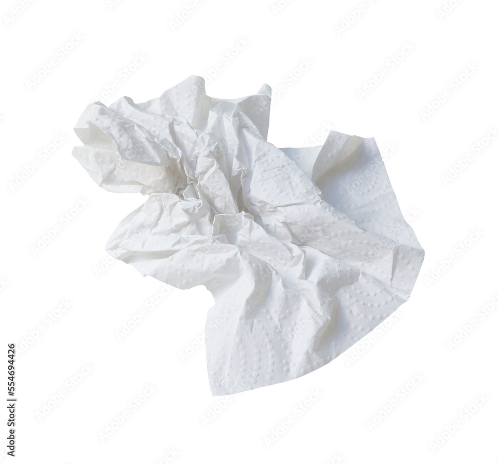 Single screwed or crumpled tissue paper or napkin in strange shape ...