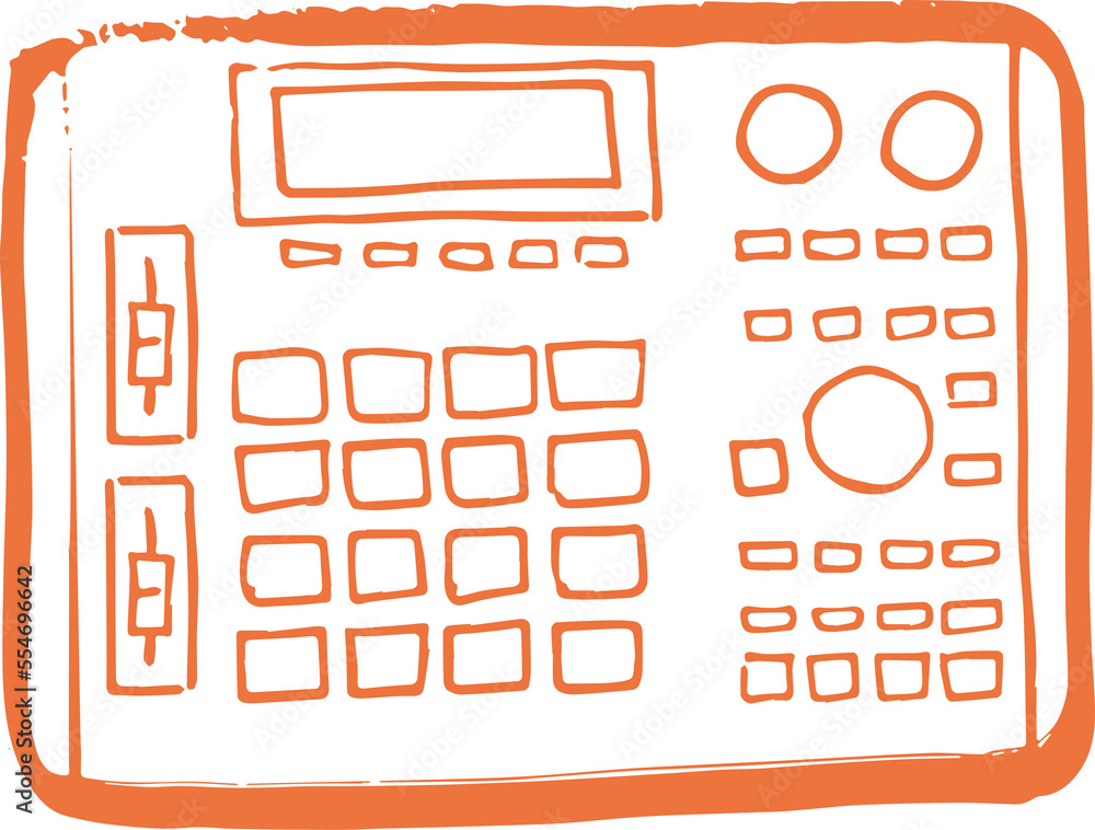 Casual hand-drawn illustration of a classic drum machine. Vector ...