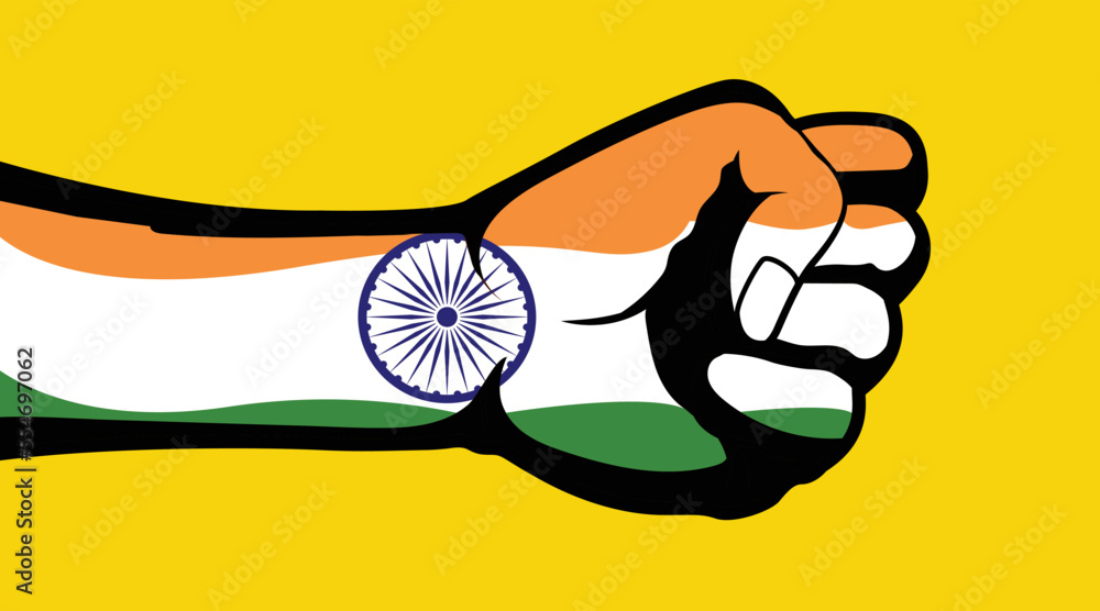 Independence Day. Hand clenched in fist in style of the Indian flag ...