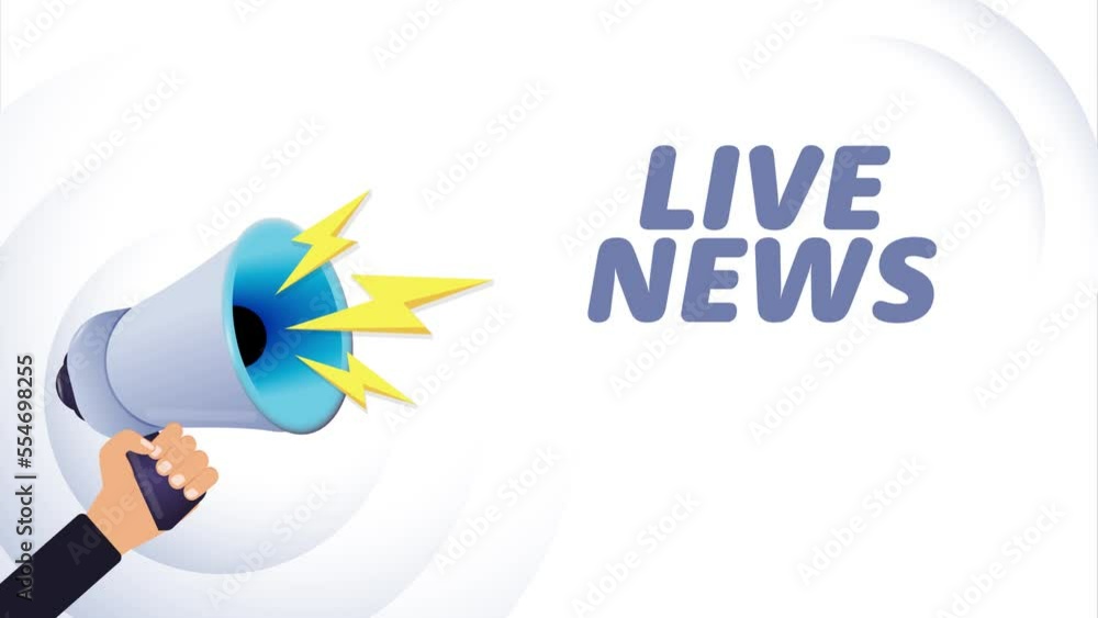 Hand hold megaphone. Live news, realistic 3d megaphone, loudspeaker ...