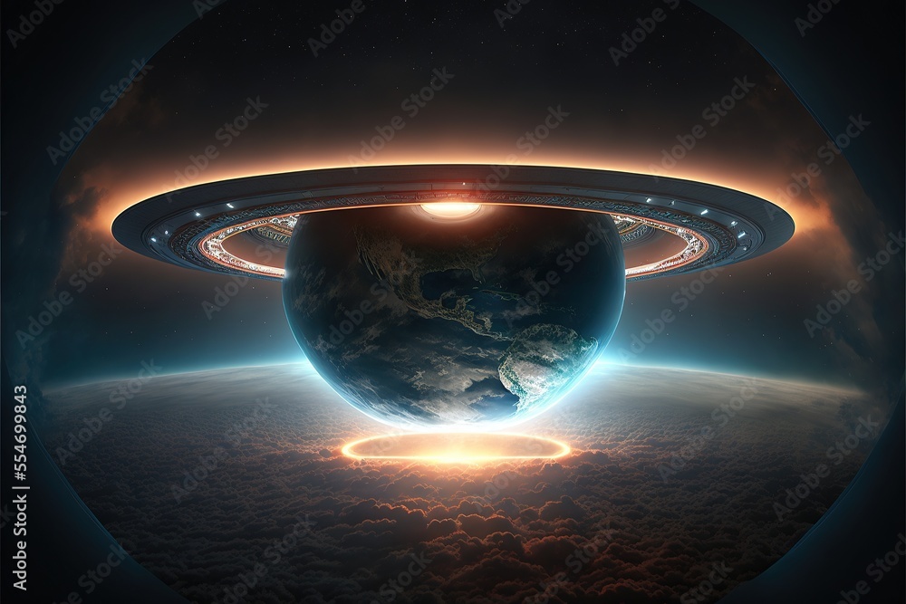 The shape of the earth. Sci-fi background with planet and abstract ...