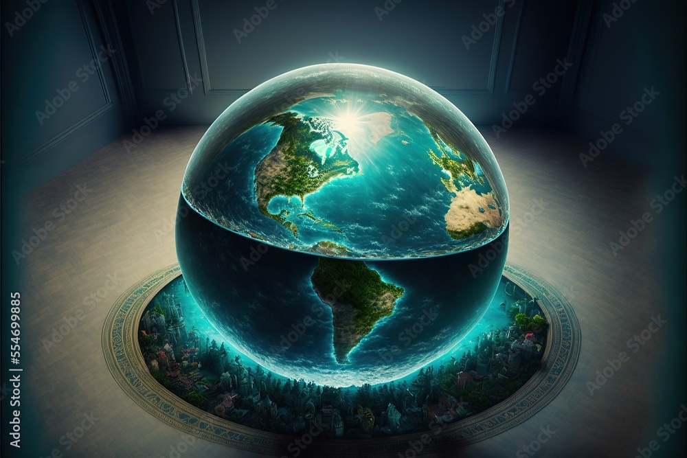 The shape of the earth. Sci-fi background with planet and abstract universe, earth map. Fantasy ...