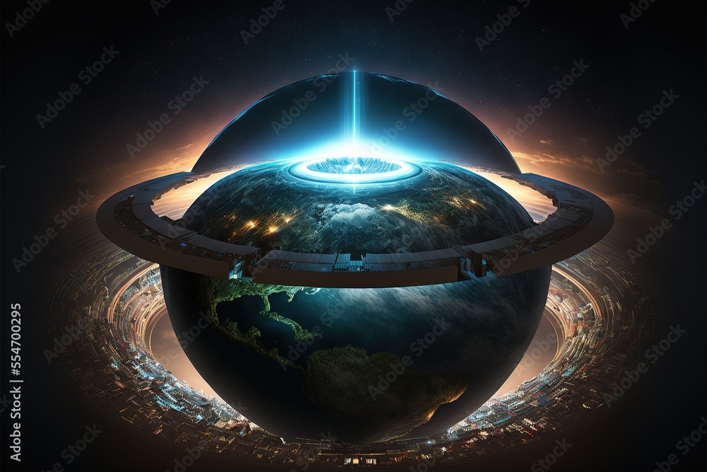 The shape of the earth. Sci-fi background with planet and abstract ...