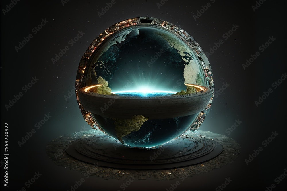 The shape of the earth. Sci-fi background with planet and abstract ...