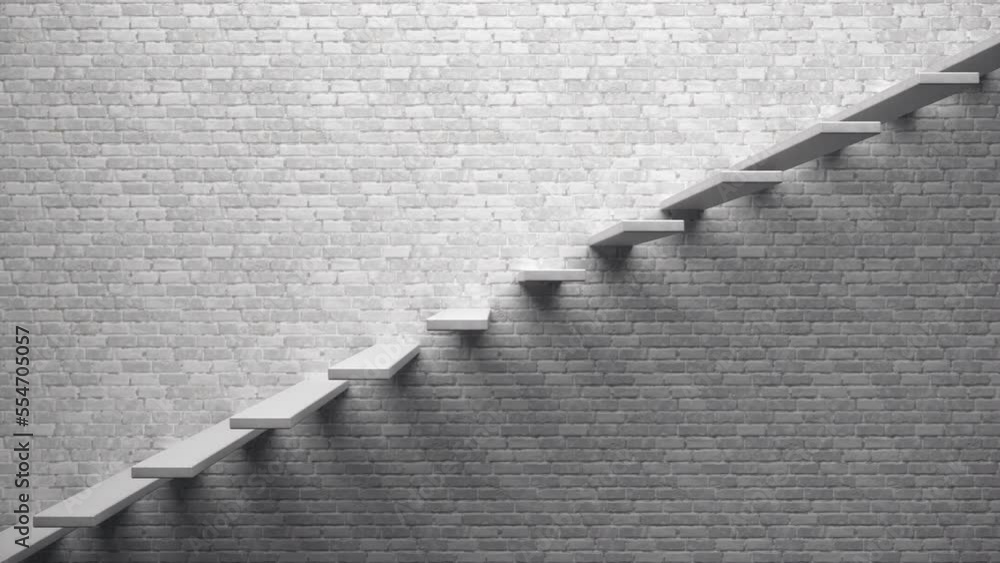 Staircase animation. White bricks wall on a Background. Endless Modern ...