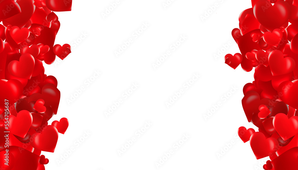 3d red heart stack side border on valentine's day side view as ...