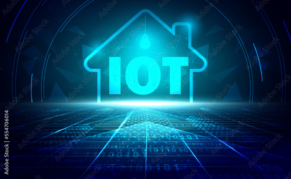 Digital technology Home IoT Internet of things blue green background ...