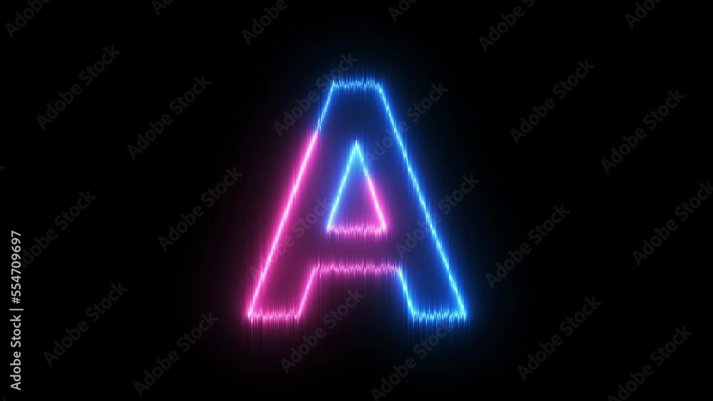 Neon energy light blue pink letter A alphabet. Seamless looping ...