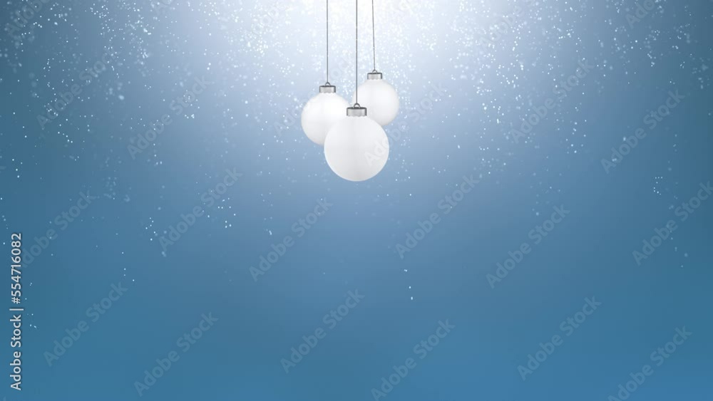 Christmas and New Year bright blue sky with baubles ornaments swinging ...
