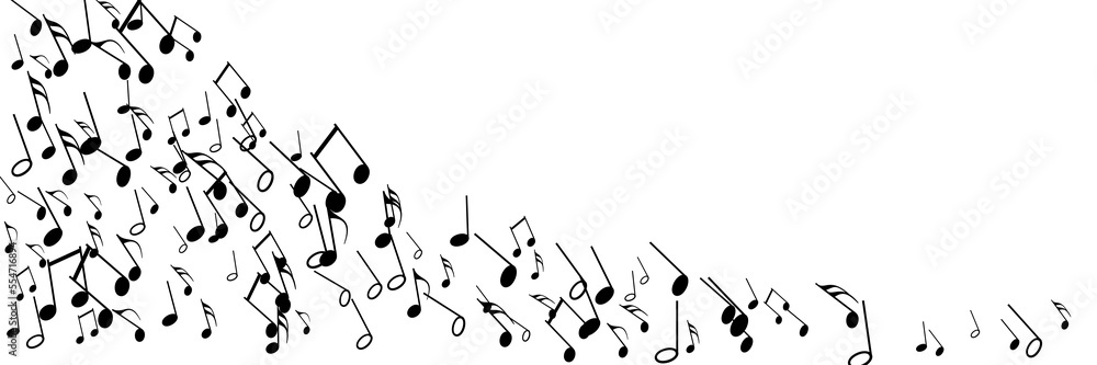 Frame of flying musical notes on white. Musical symbols for banner of ...