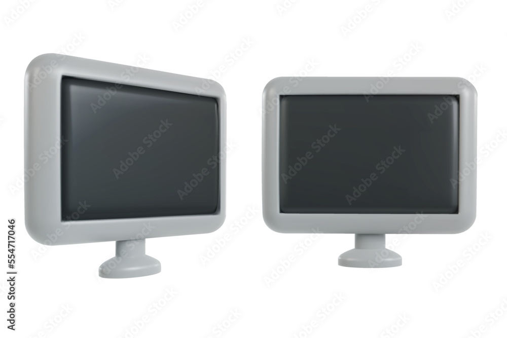 Set 3d realistic computer monitor or tv screen in minimal funny cartoon ...