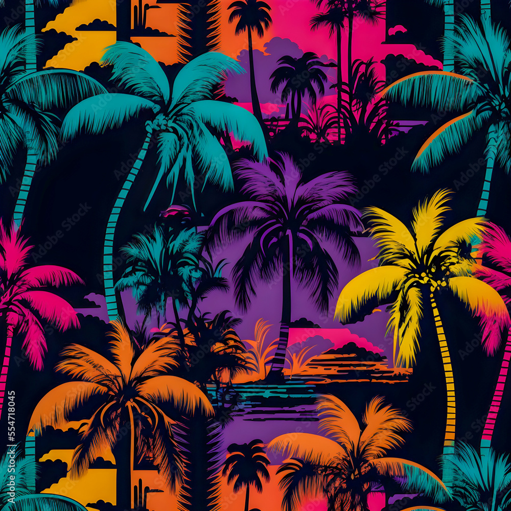 Florida pattern, illustrator, black purple orange blue pink green color ...