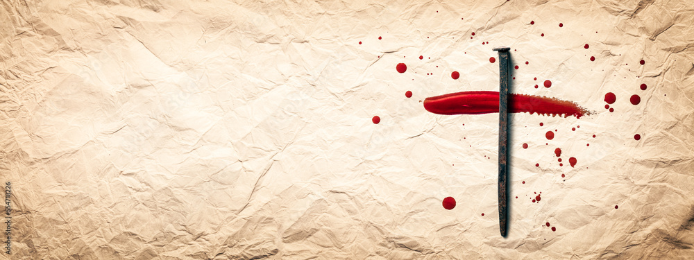Cross Made With Crucifixion Nail And Blood On Ancient Paper ...