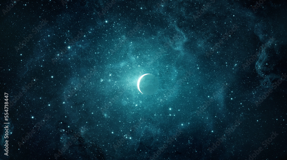 The moon against the background of the starry night sky. Moon and stars ...