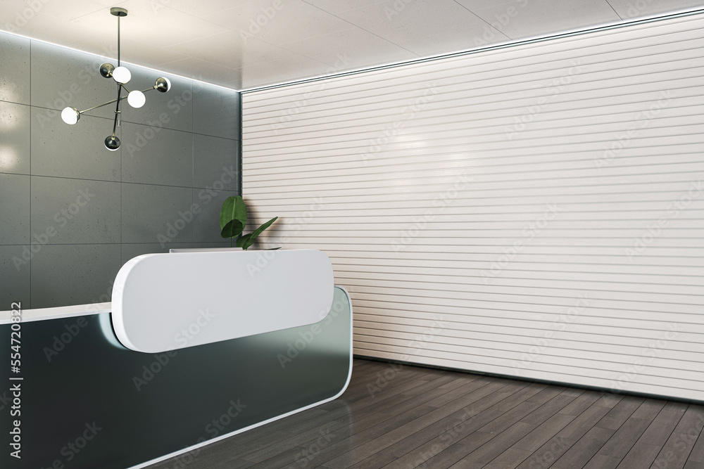 Perspective view on blank slatted wall with space for advertising ...