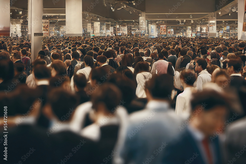 Crowd of anonymous business people in conference hall (Generative AI ...