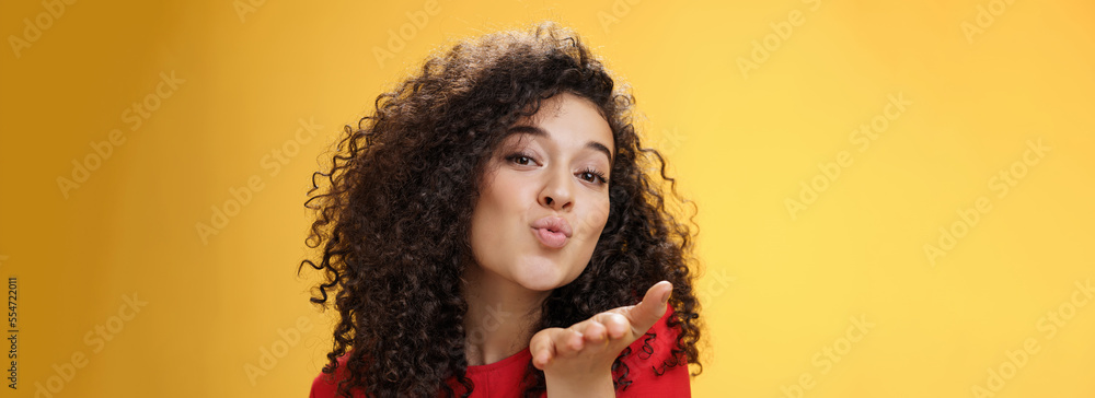 Sensual flirty and tender attractive girlfriend with curly hairstyle ...