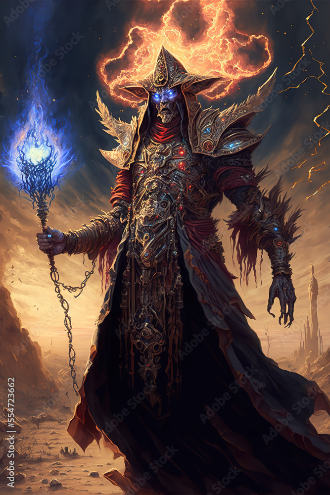 Archmage dark fantasy, witchcraft, magic, art illustration Stock ...