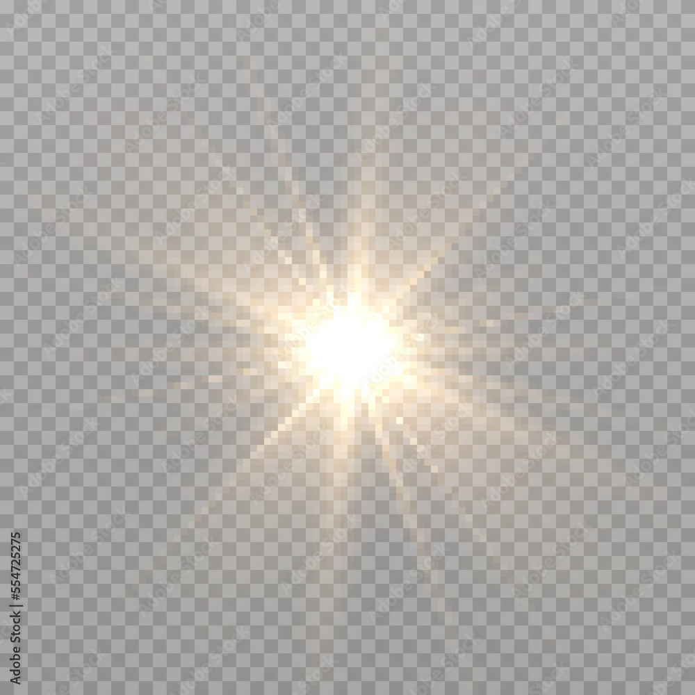 Light, sun on an isolated transparent background. The rays of the sun ...