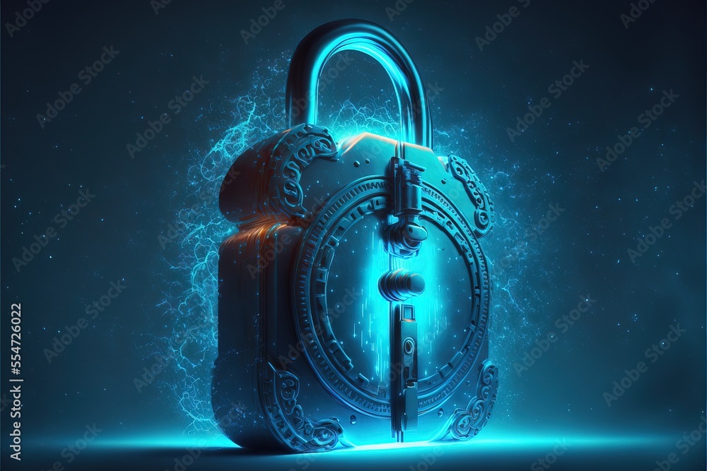 a blue lock with a key on it in the middle of a blue background with a ...