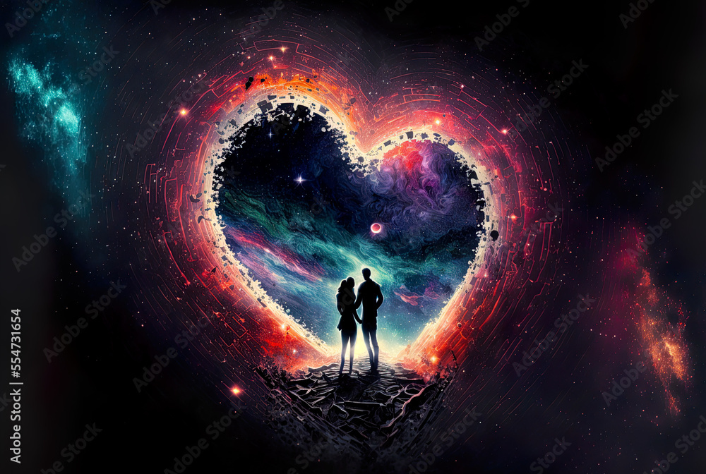 Eternal love, cosmic love, beautiful true love, loving souls in cosmos ...