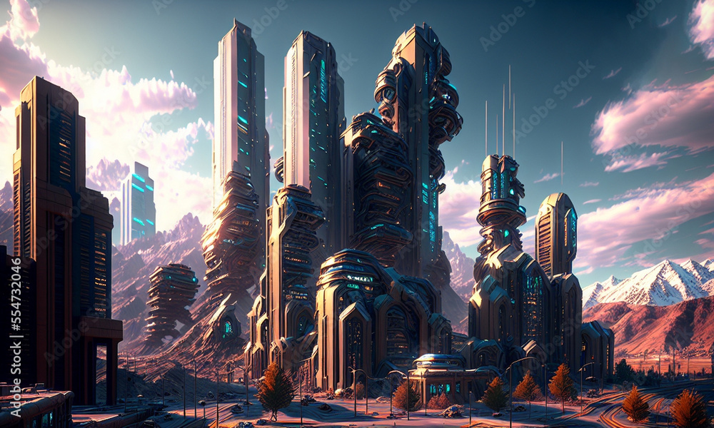 Alien city scenes wallpapers .Generative AI. ilustração do Stock ...