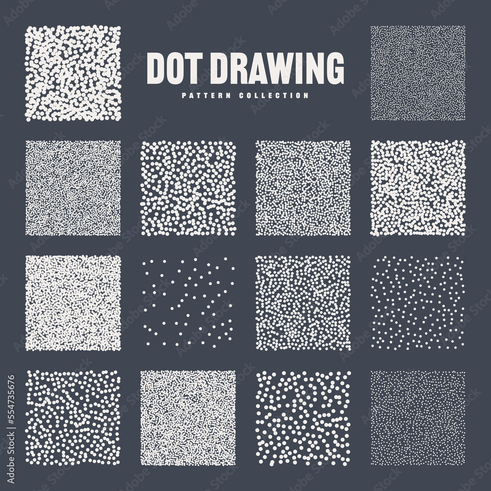 Square shaped dotted objects, stipple elements. Stippling, dotwork ...