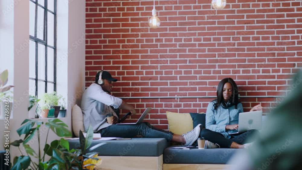 Creative, office and teamwork for web design and design on a tablet to ...