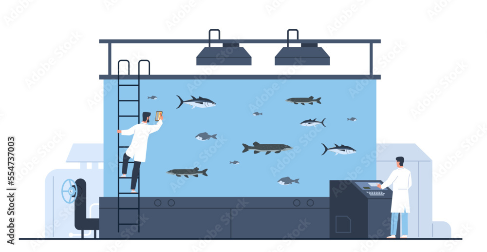 Fish farm concept. Seafood aquaculture, valuable breeds artificial ...