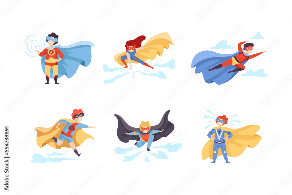 Little Boy and Girl in Superhero Cloak and Mask Having Superpower ...