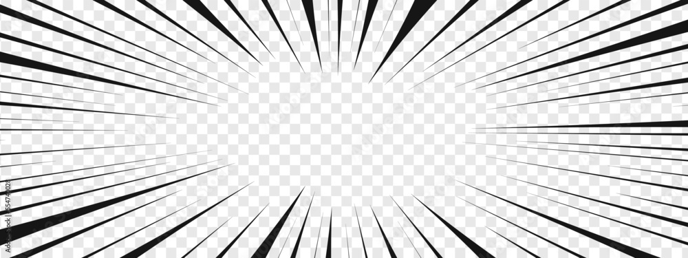 Comic emphasis effect. Radial speed black lines on transparent ...