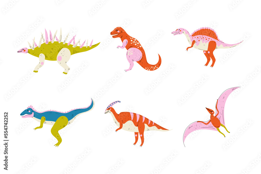 Dinosaur as Prehistoric Creature and Jurassic Predator Vector Set Stock ...