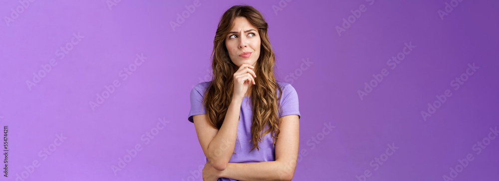 Girl trying solve problem thinking solution make hmm face smirk ...