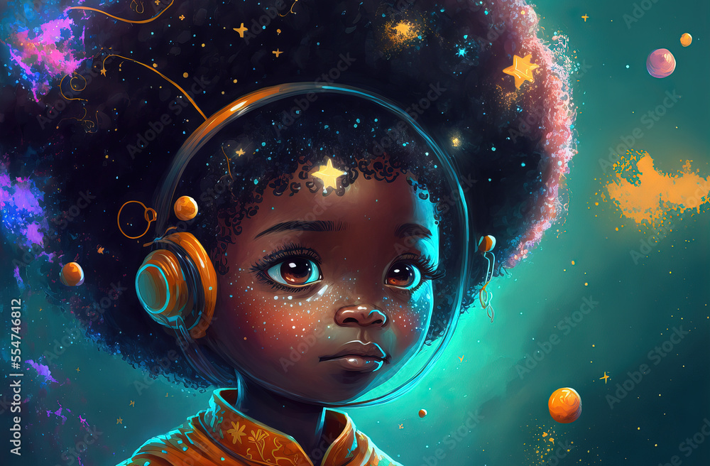 Cartoon black girl space explorer. sketch art for artist creativity and ...