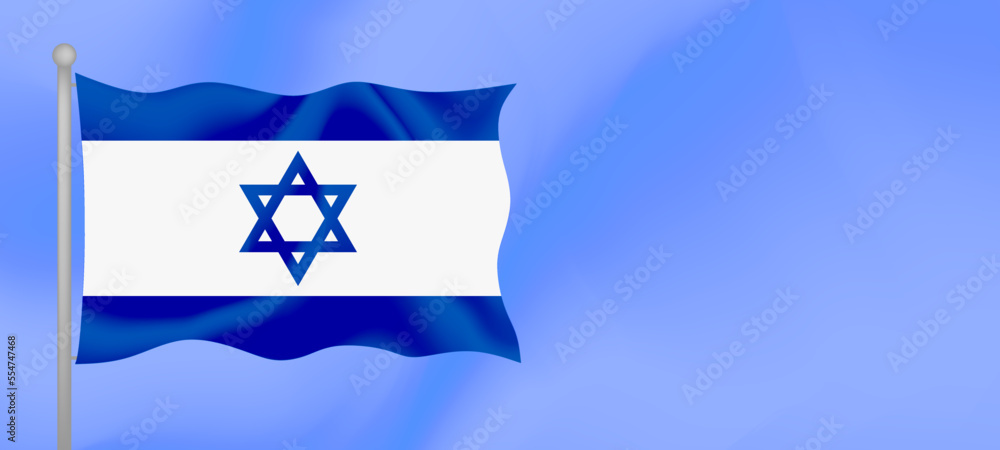 Flag of Israel waving against the blue sky. Horizontal banner design ...