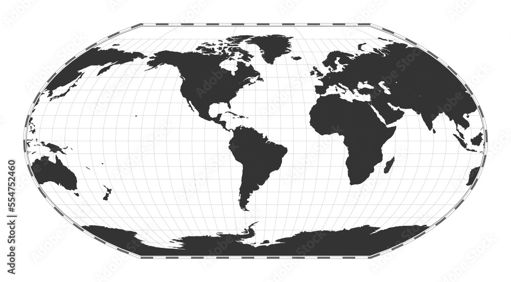 Vector world map. Wagner VI projection. Plain world geographical map ...