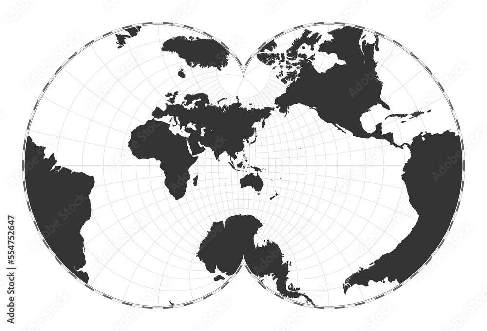 Vector world map. Eisenlohr conformal projection. Plain world ...