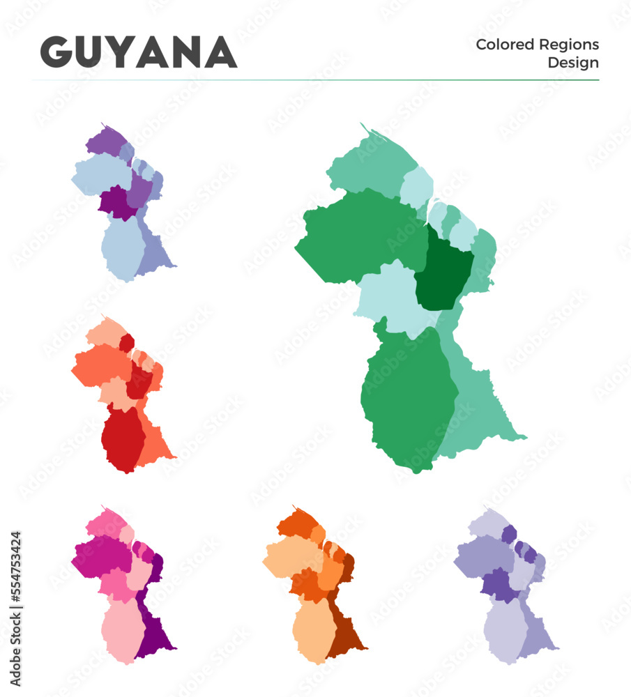 Guyana map collection. Borders of Guyana for your infographic. Colored ...