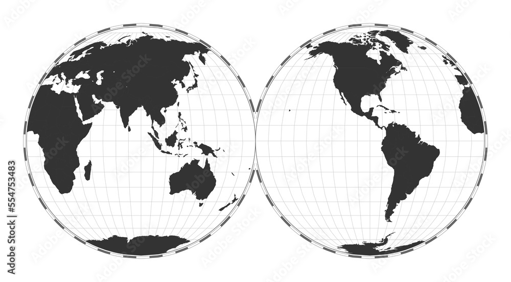 Vector world map. Mollweide projection interrupted into two (equal-area ...