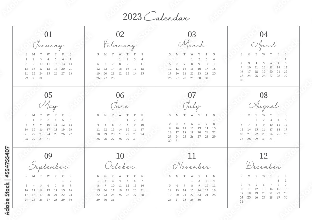 This is year planner with a year 12 month calendar for 2023. Note ...