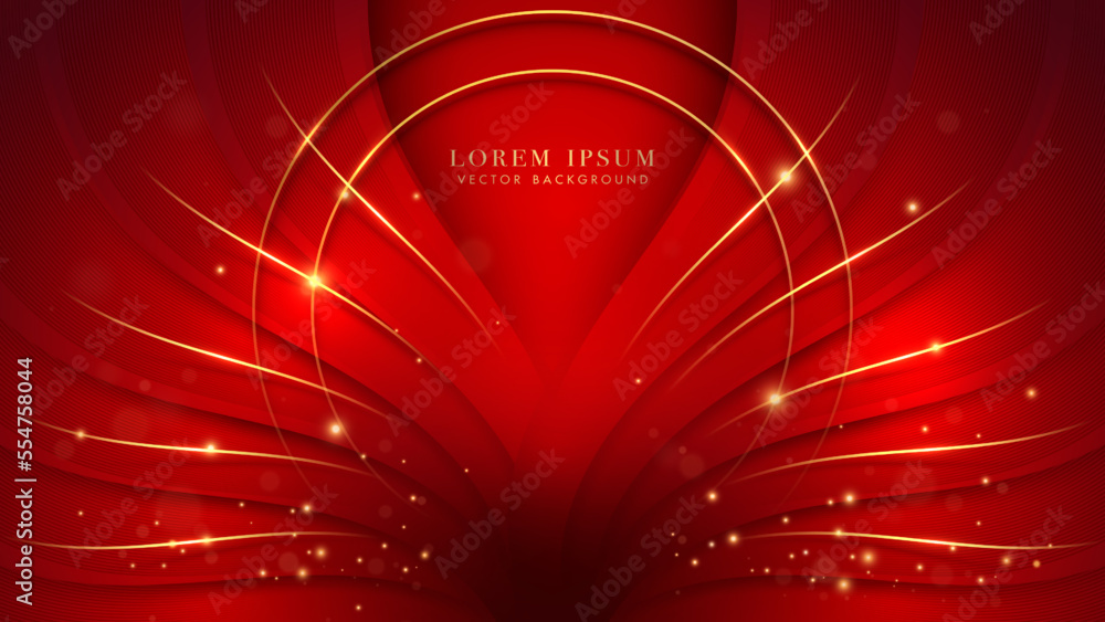 Luxury gold lines and golden ring, red curve, shiny dots effect and ...
