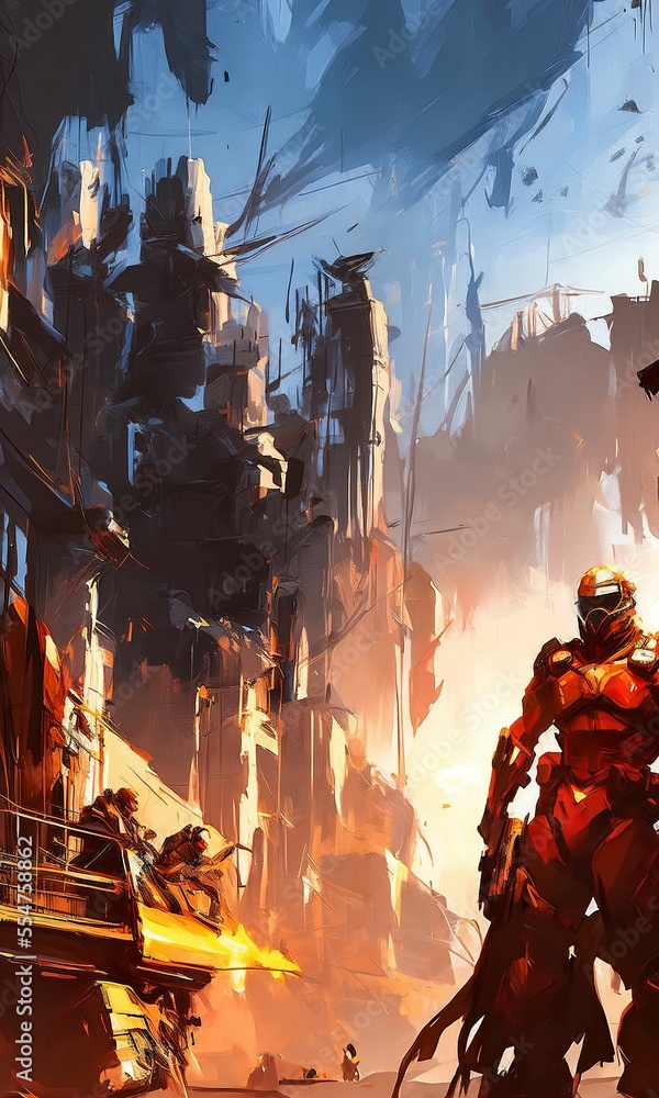 mech warrior sci-fi fantasy illustration conceptual dystopian style ...