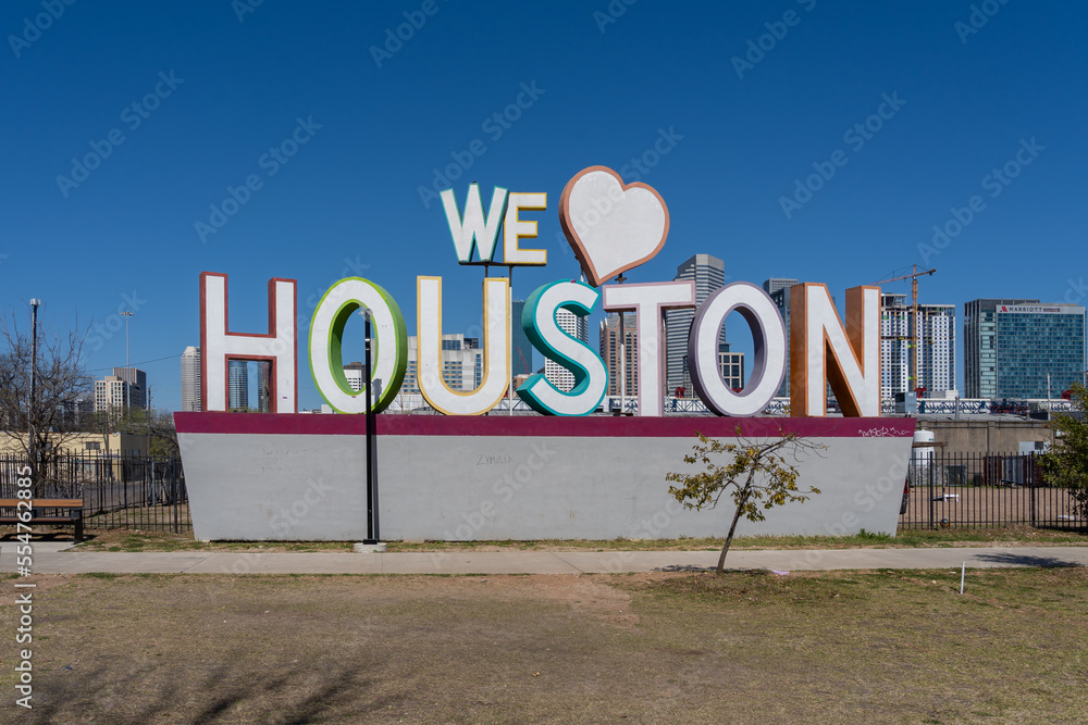 Houston, Texas, USA - March 13, 2022: The sign ‘We Love Houston’ with ...