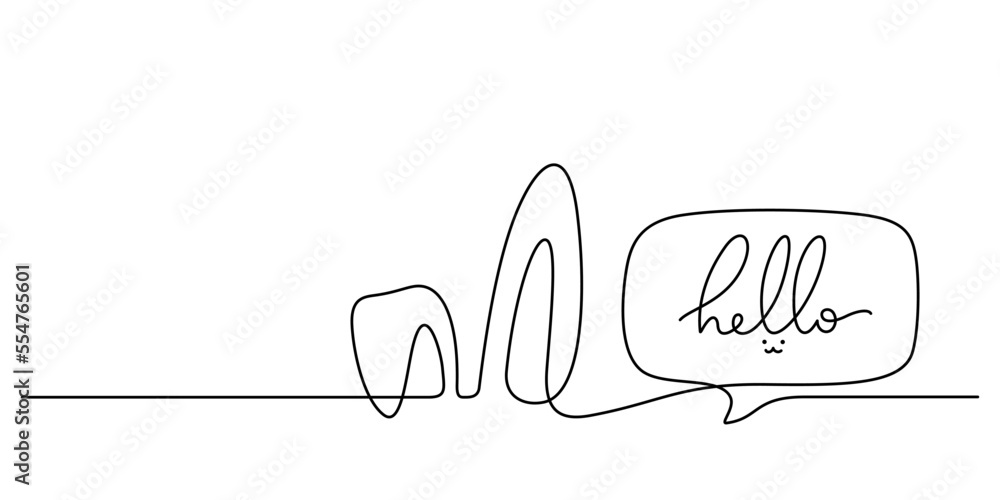 rabbit new year and easter background with hello saying bubble one line ...
