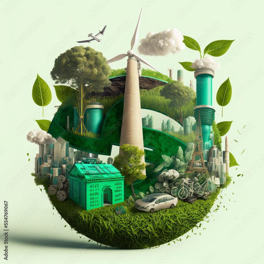Generative ai, green planet earth 3d, concept of renewable energy ...