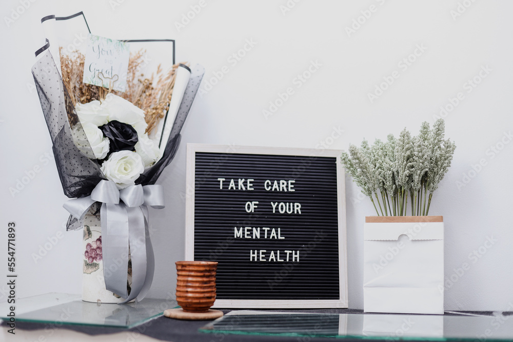 Take care of your mental health, words motivational quote on the letter ...