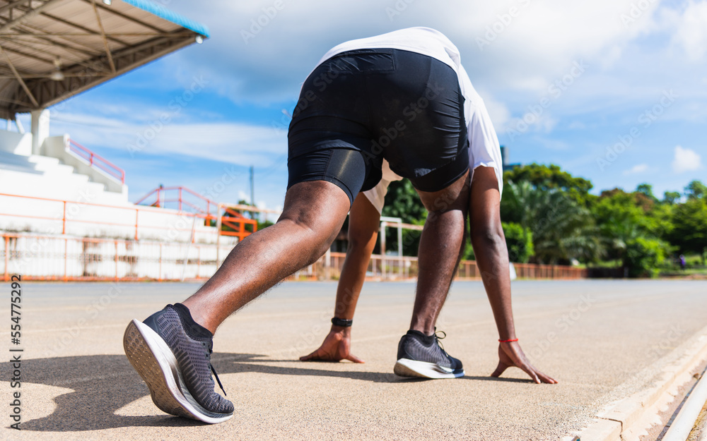 Asian young athlete sport runner black man active ready to start ...