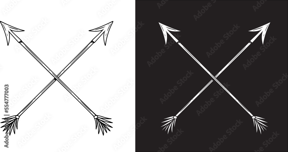 Illustration of crossed ancient arrows. Design element for poster, card ...