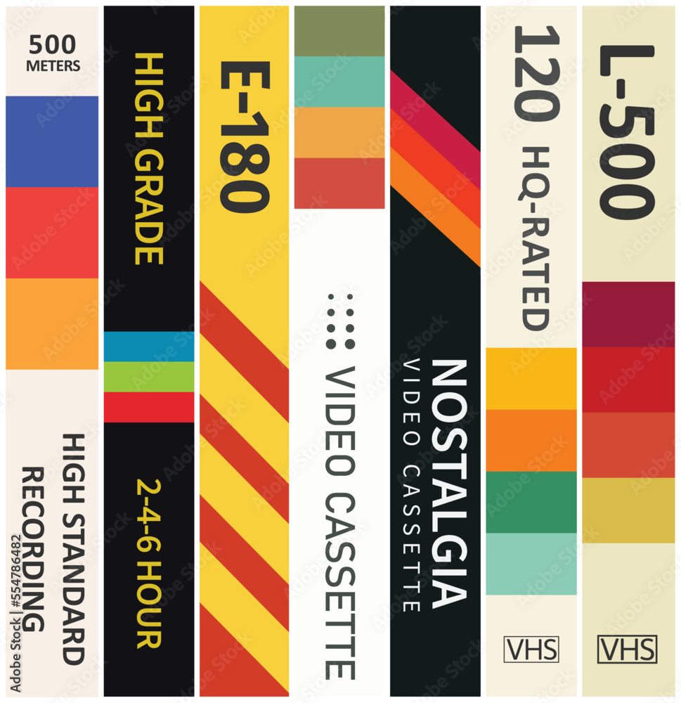 Seven VHS Cassettes Side View Stock Vector | Adobe Stock
